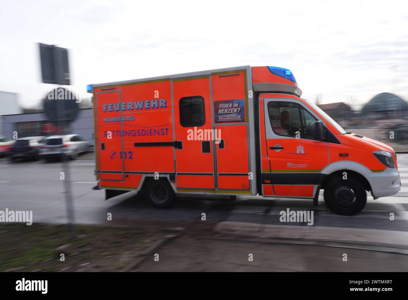 Hamburg, Germany. 14th Mar, 2024. An ambulance (RTW) from the fire ...