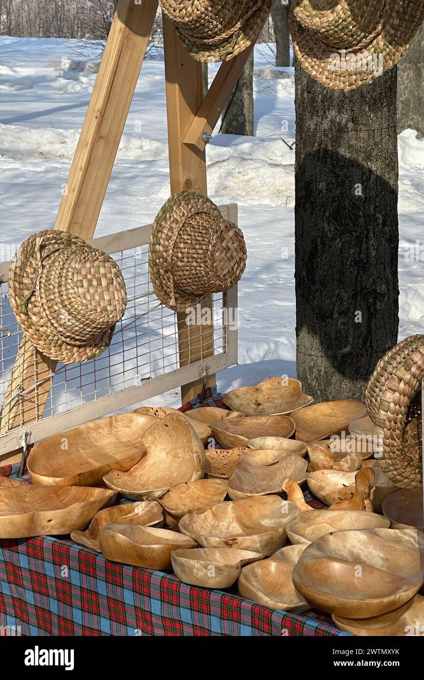 Suzdal, Russia, March 16, 2024 Sale of souvenirs made from different ...