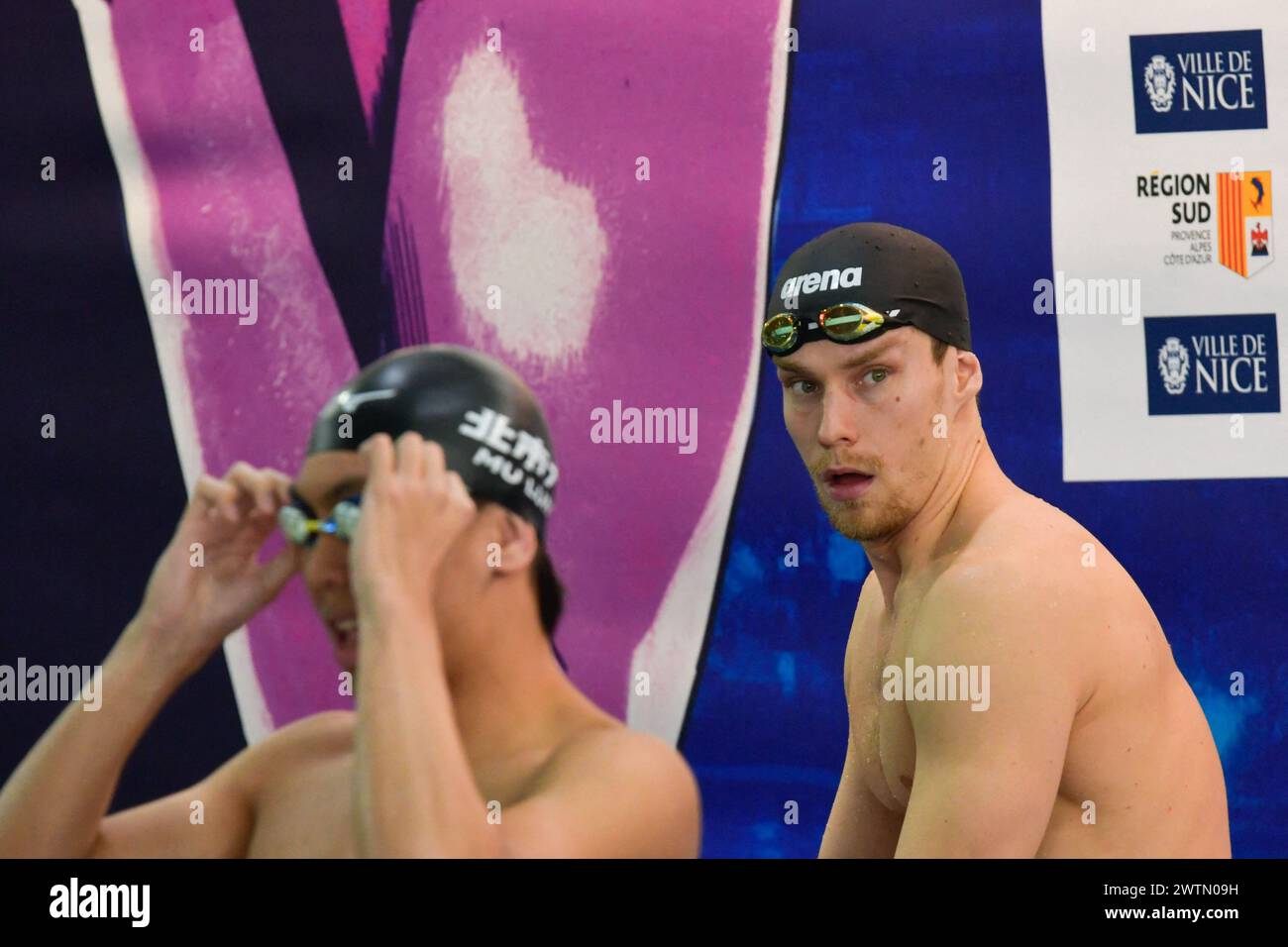 Nice, France. 18th Mar, 2024. Roman Mityukov (R) is seen with Mu-Lu ...