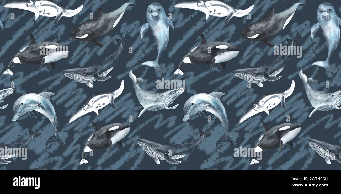 Whales seamless pattern. Repeating texture with marine mammals ...