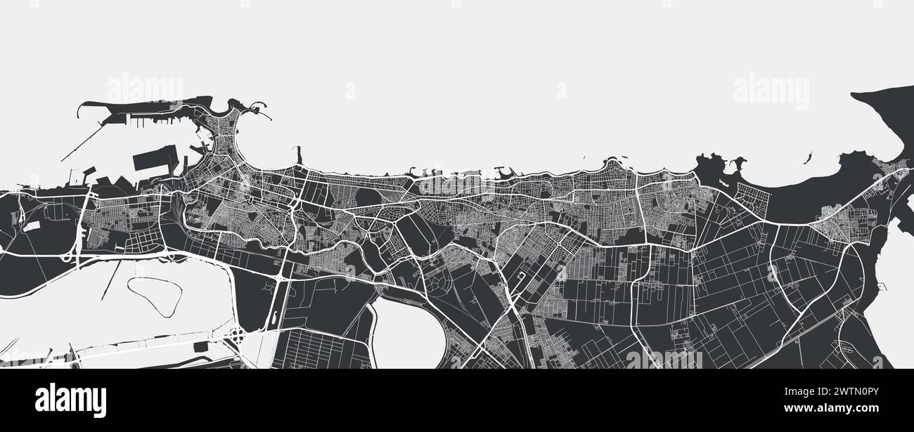Map of Alexandria, Egypt. Detailed city vector map, metropolitan area ...