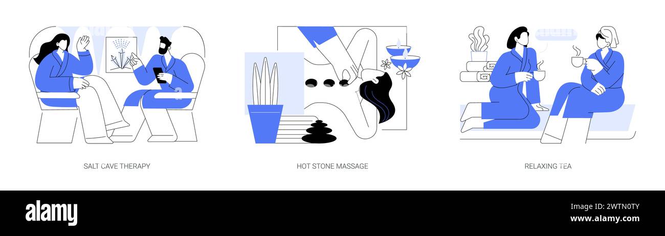 Wellness and spa rituals isolated cartoon vector illustrations se Stock ...