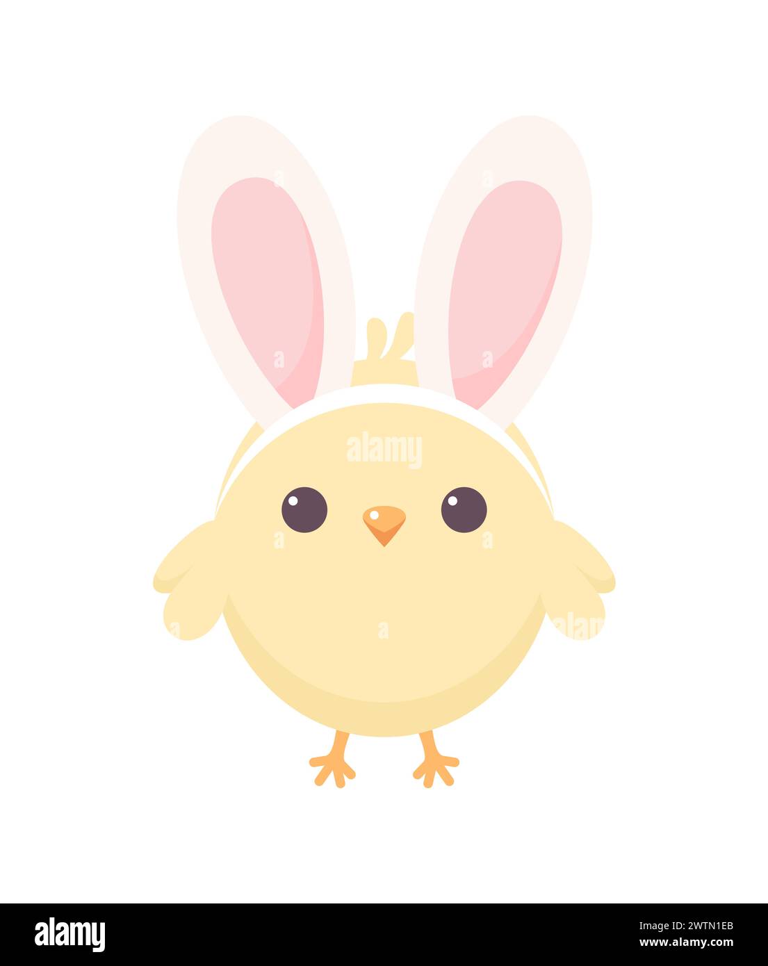 Cute chick wearing bunny ears isolated on white background. Flat vector ...