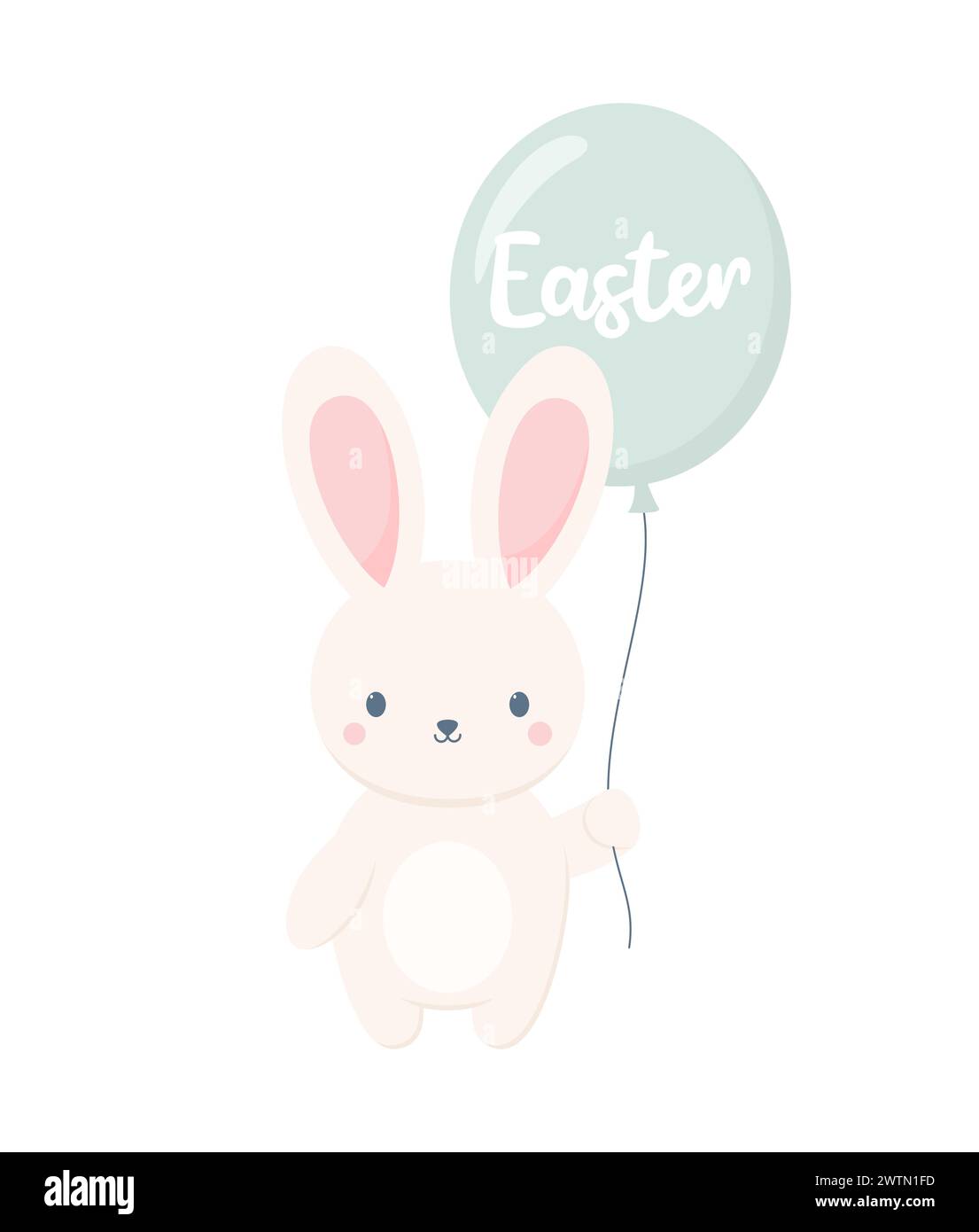 Cute Easter bunny holding balloon, isolated on a white background. Flat ...