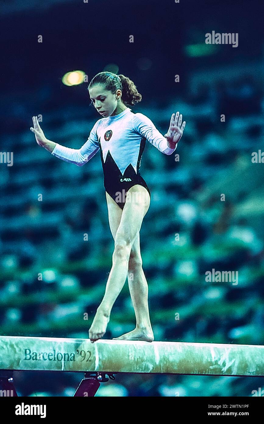 Tatiana Lysenko (EUN) competing in the women's artistic team all-around gymnastics at the 1992 ...