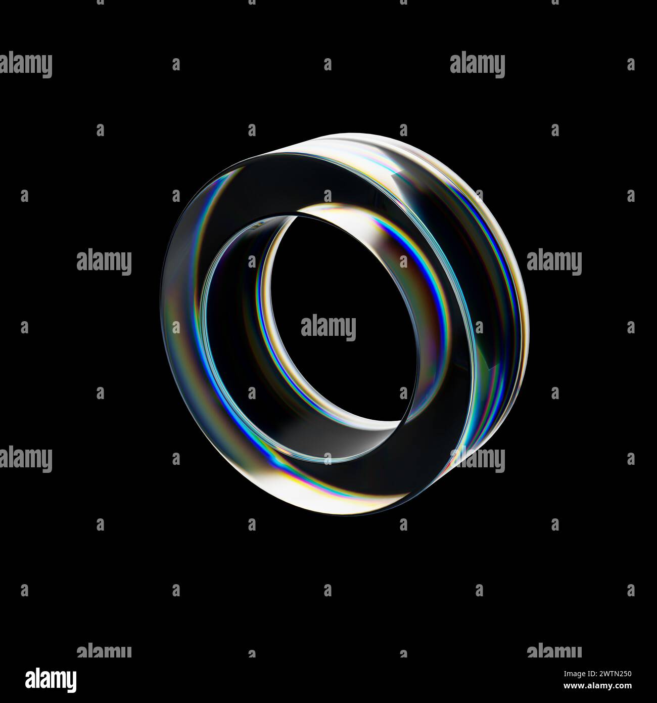 3d Transparent glossy tube with dispersion effect. Rainbow colors reflection glass. 3d render ...