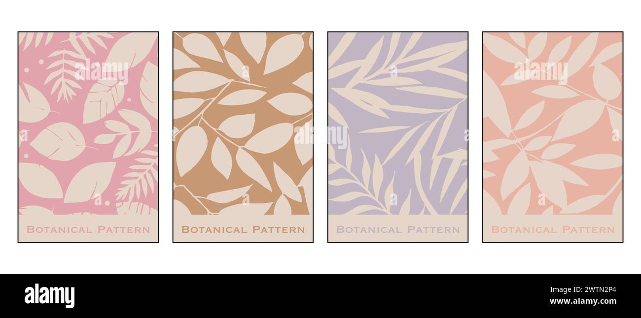 Set of 4 botanical illustrations. Minimalist pattern for printing on ...