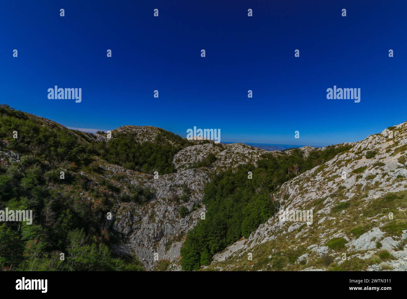 Sveti Jure Biokovo peak, Dinaric Mountains in Croatia, bird's eye view ...