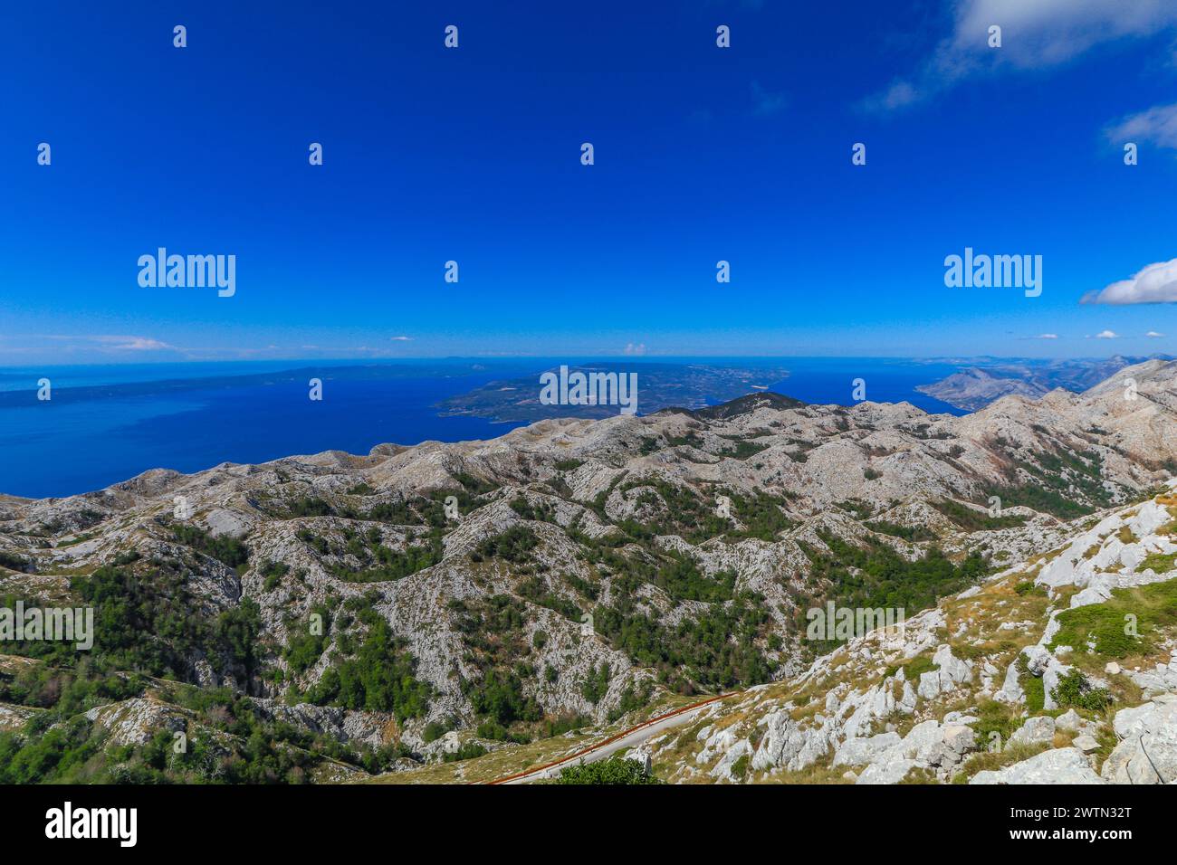 Sveti Jure Biokovo peak, Dinaric Mountains in Croatia, bird's eye view ...