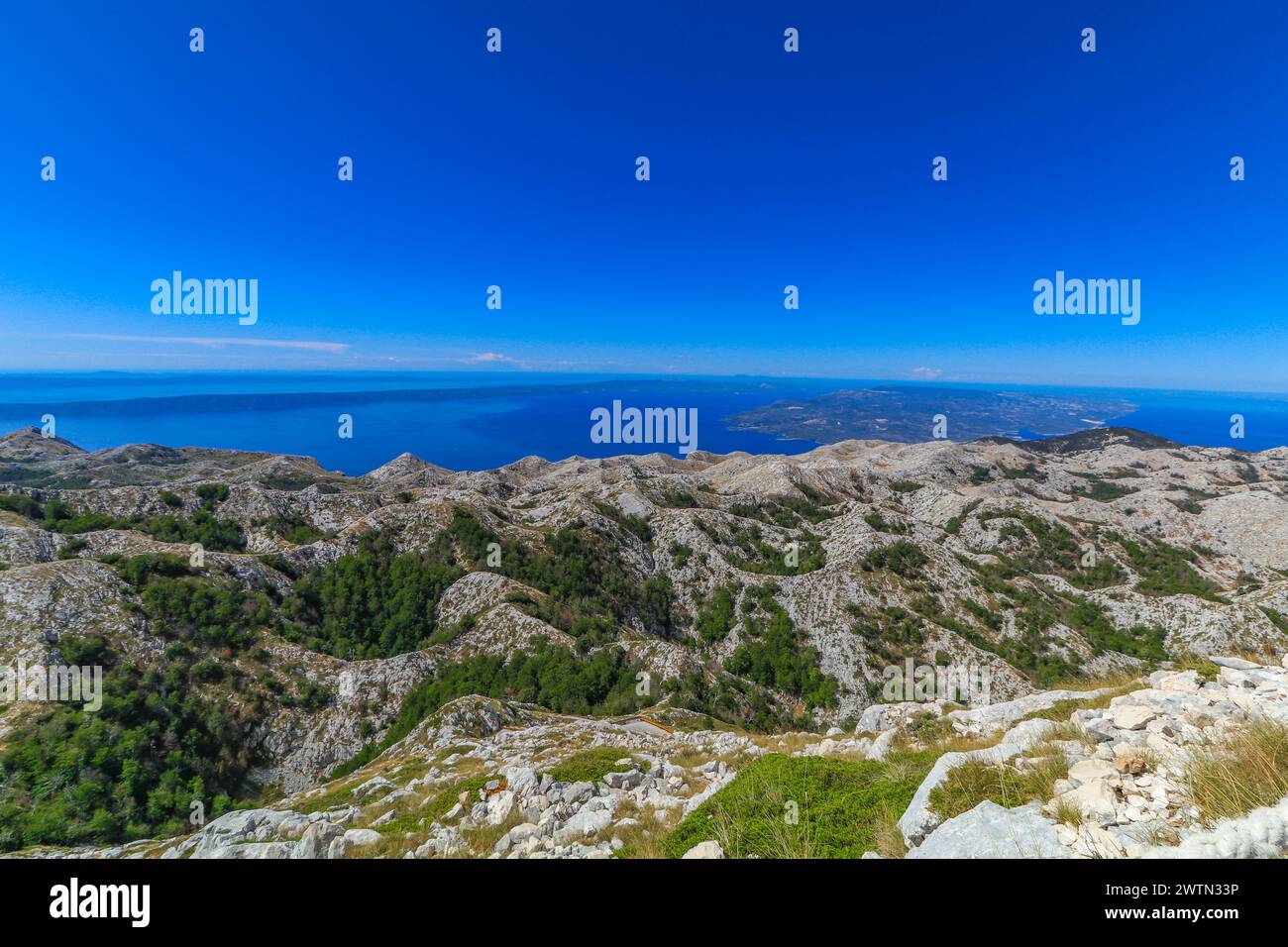 Sveti Jure Biokovo peak, Dinaric Mountains in Croatia, bird's eye view ...