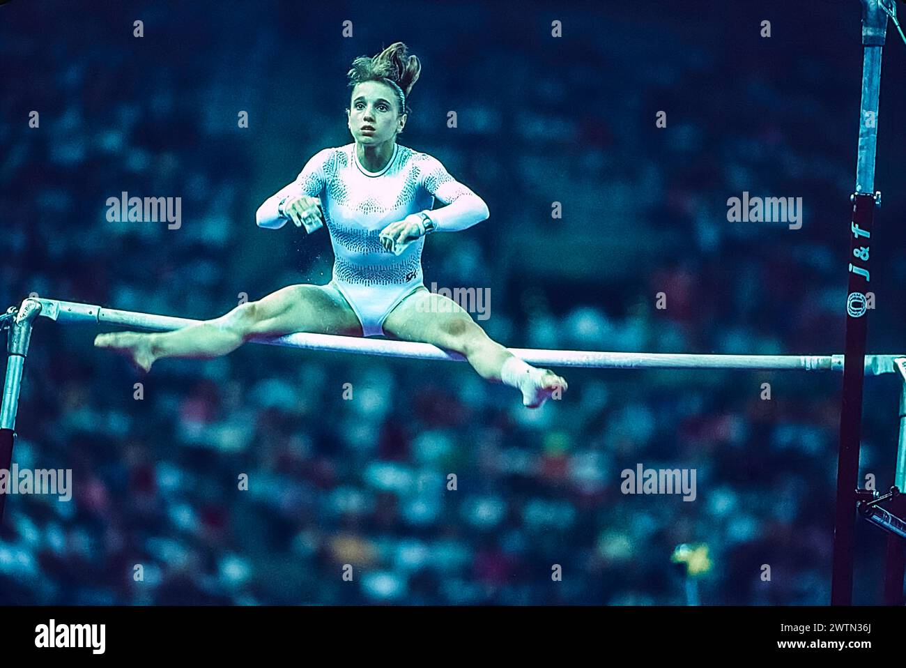 Wendy Bruce (USA) competing in the women's artistic team all-around ...