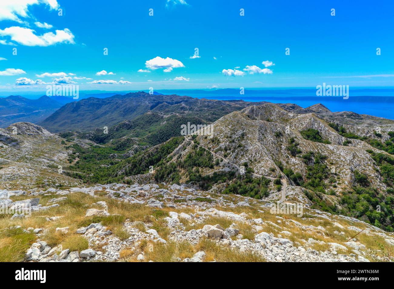 Sveti Jure Biokovo peak, Dinaric Mountains in Croatia, bird's eye view ...