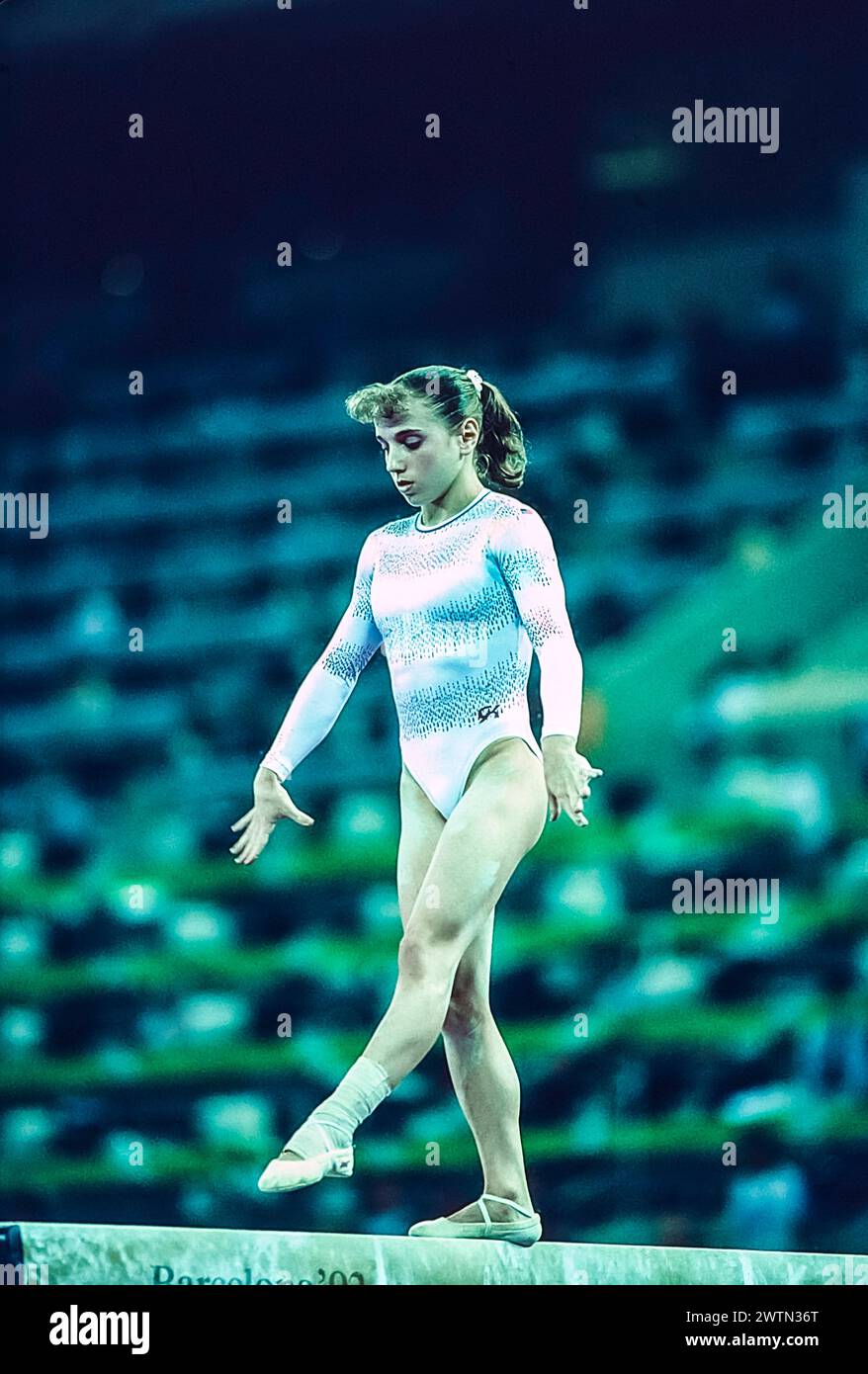 Kerri Strug (USA) competing in the women's artistic team all-around ...