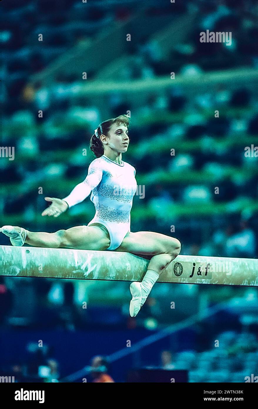 Kerri Strug (USA) competing in the women's artistic team all-around ...