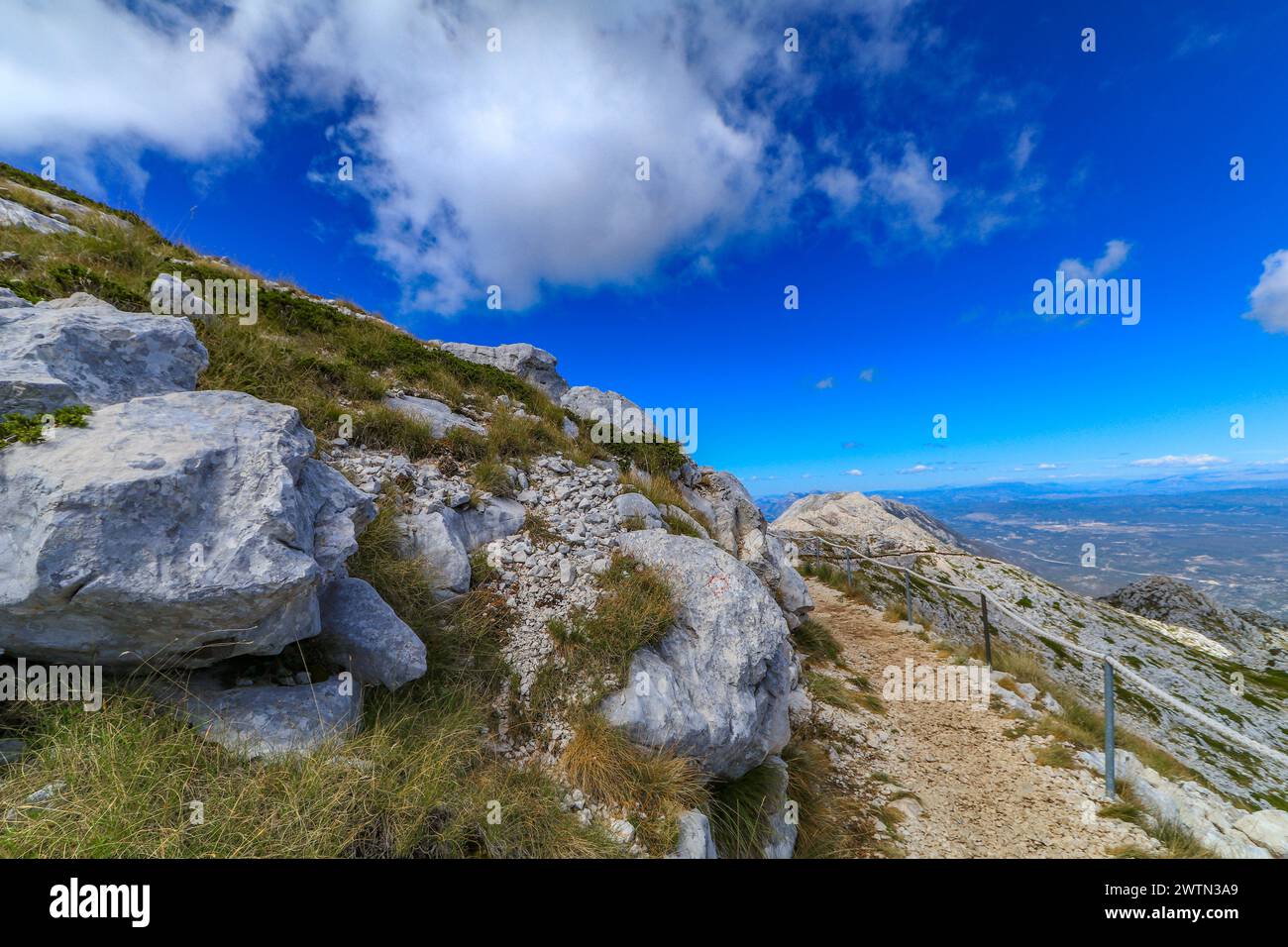 Sveti Jure Biokovo peak, Dinaric Mountains in Croatia, bird's eye view ...