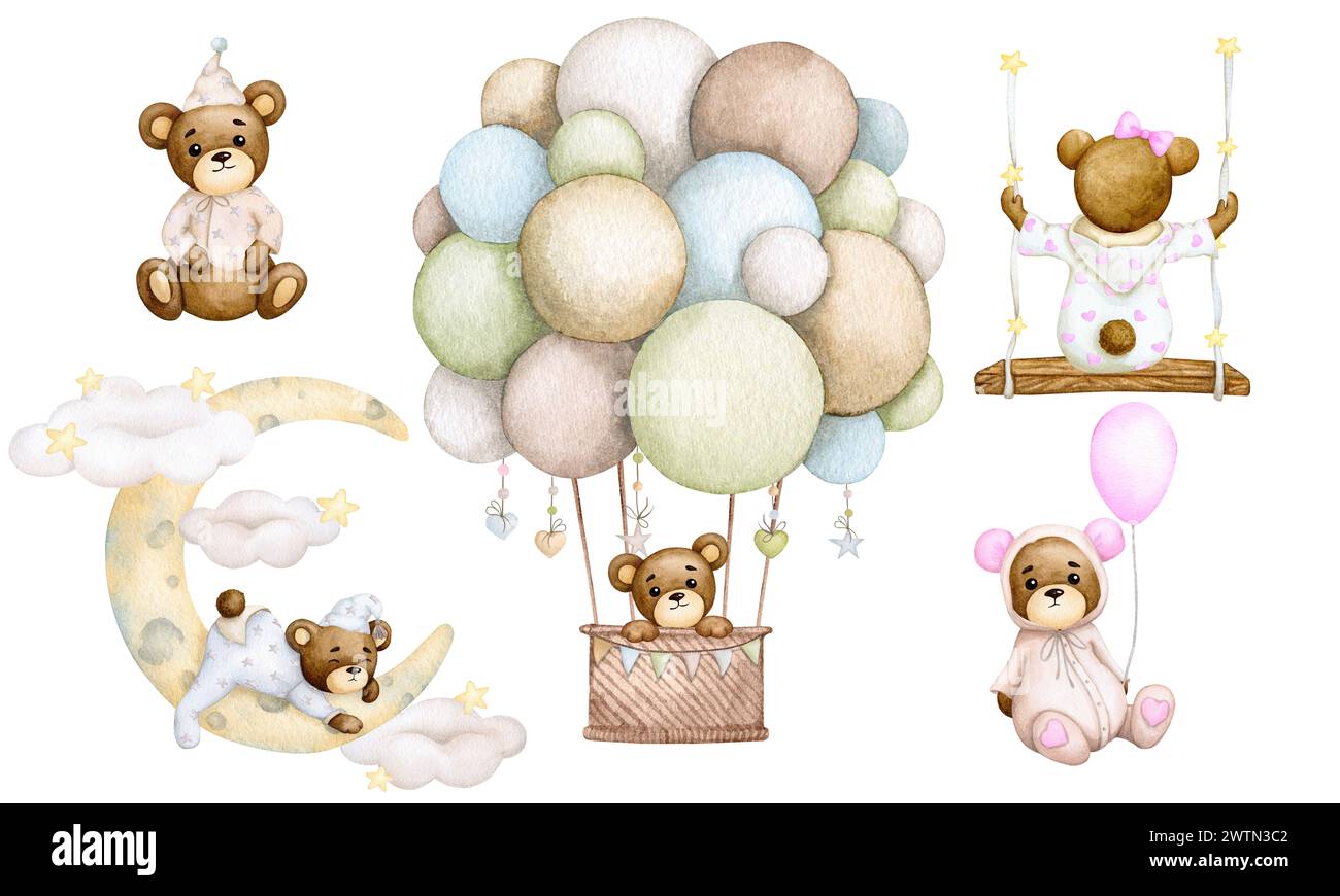 Large set for a children's party, birthday, baby shower: baby bears in ...