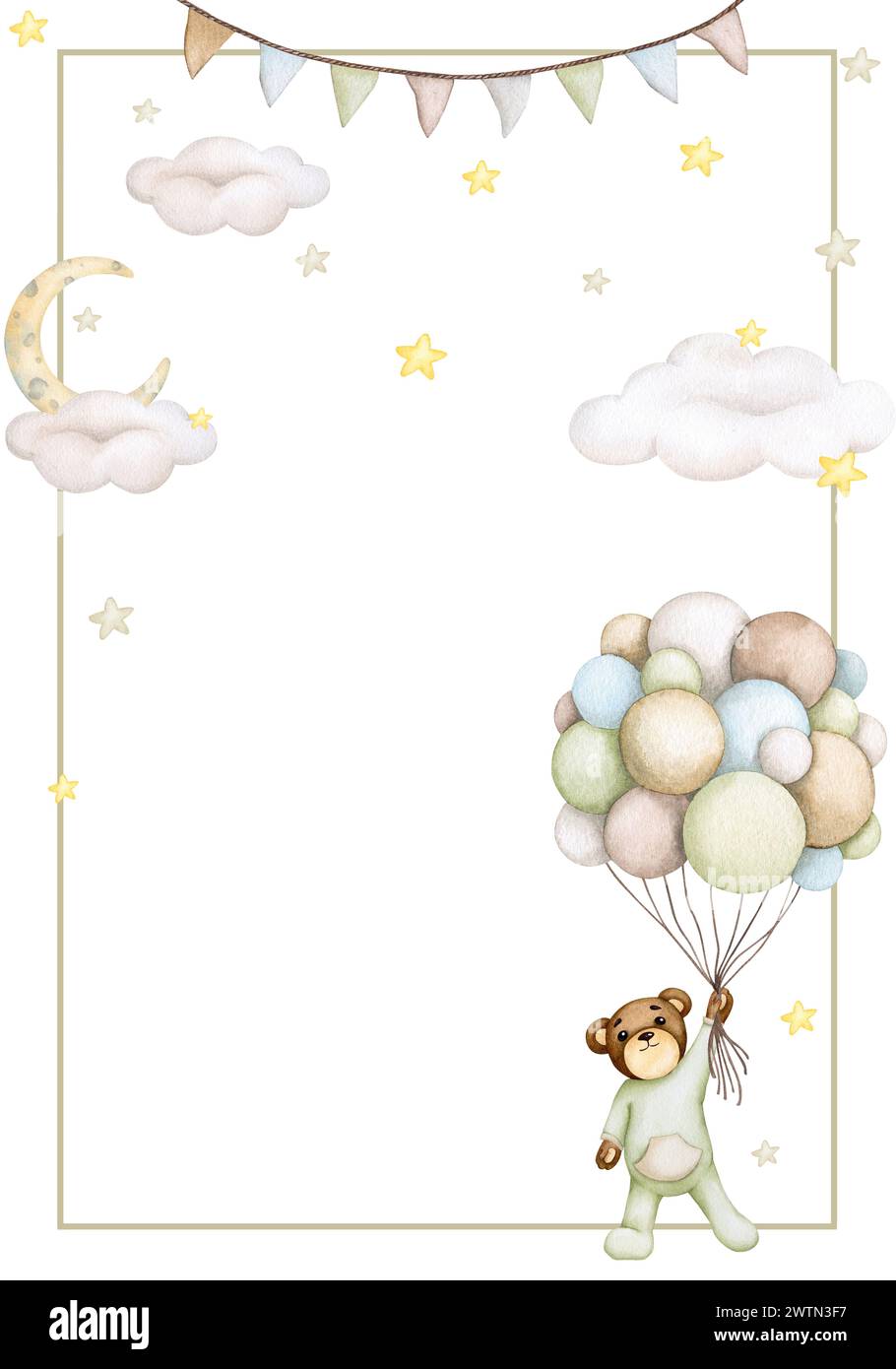 Neutral Baby Shower Border Neutral Baby Welcome Card Illustration