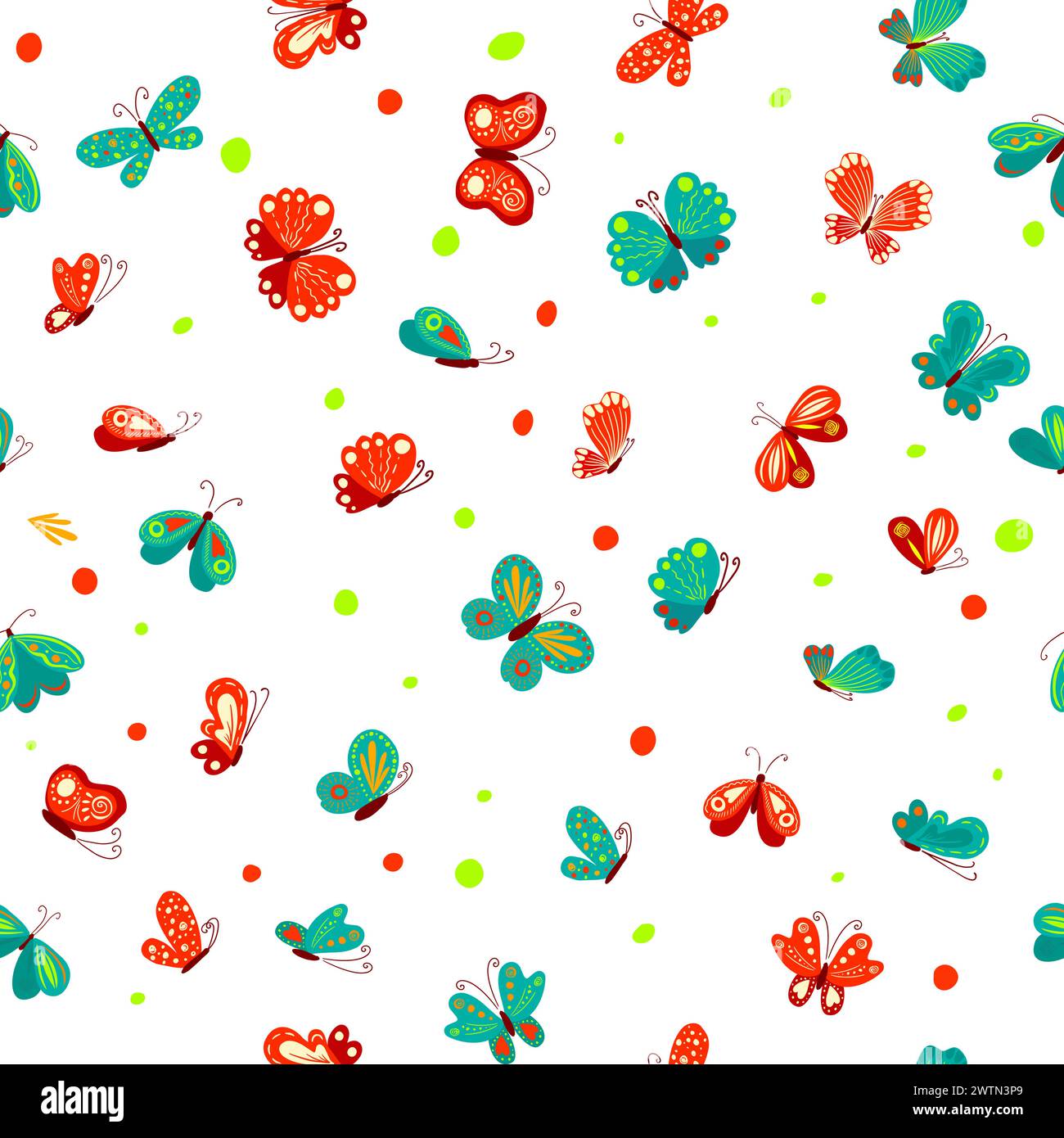 Seamless pattern of simple cute butterflies. hand drawing. Not AI ...