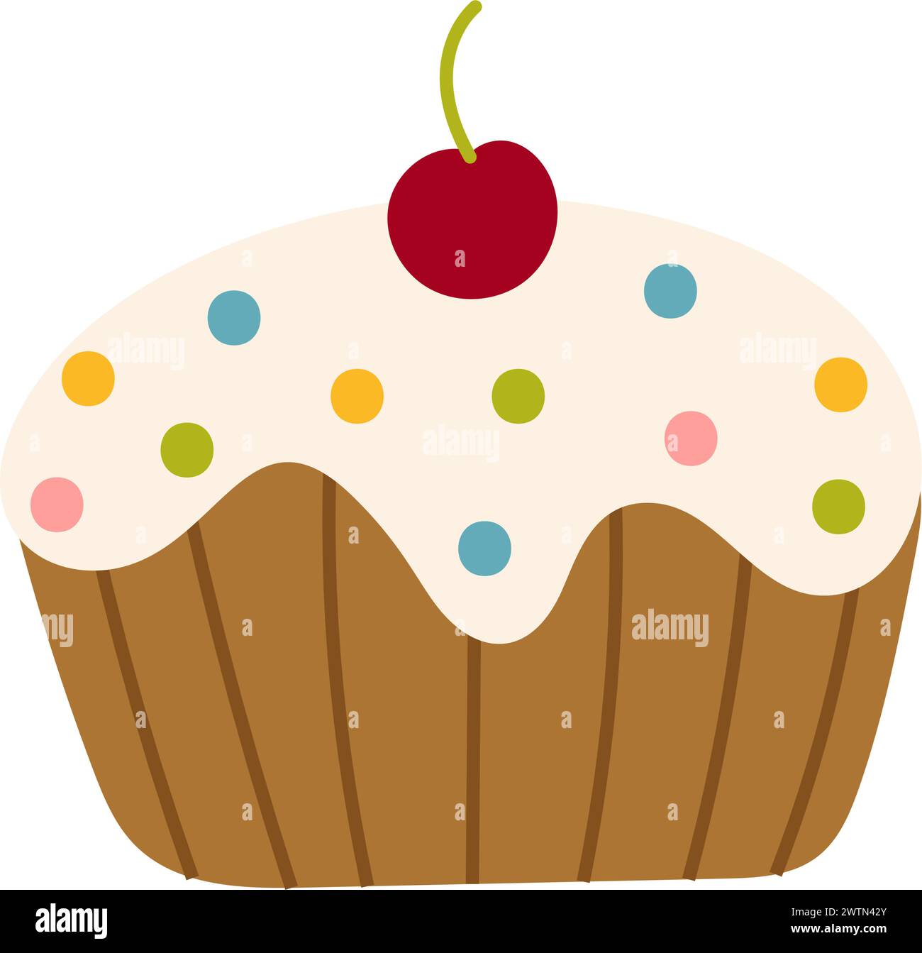 Cute boho cupcake with cherry. Sweet dessert for kids cards, baby ...