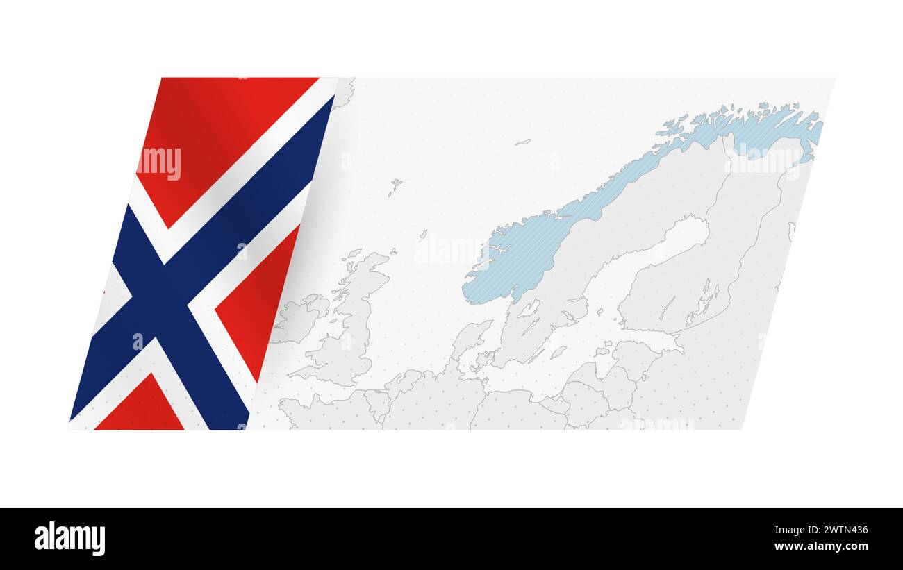 Norway map in modern style with flag of Norway on left side. Vector ...