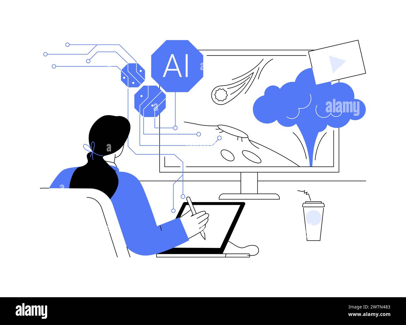 AI-Enhanced Post-Production abstract concept vector illustration Stock ...