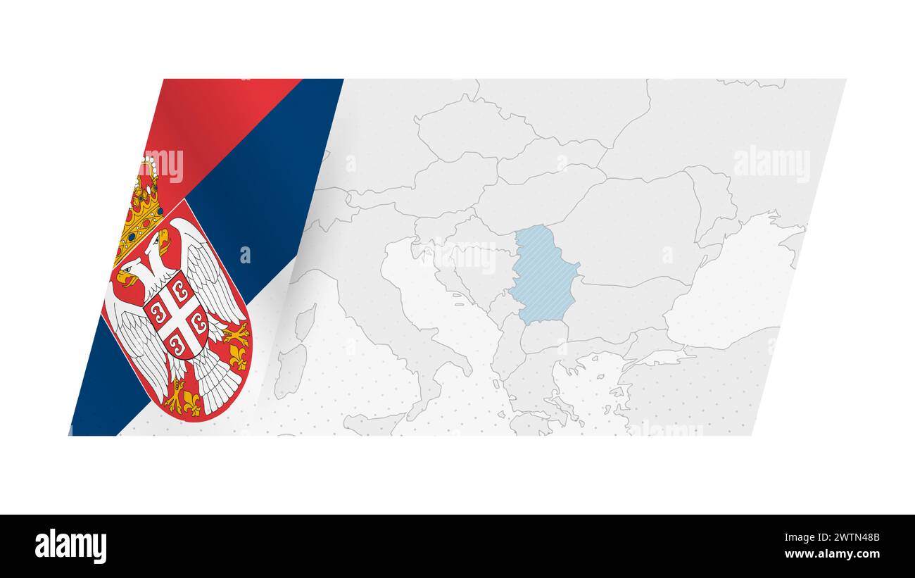 Serbia map in modern style with flag of Serbia on left side. Vector ...