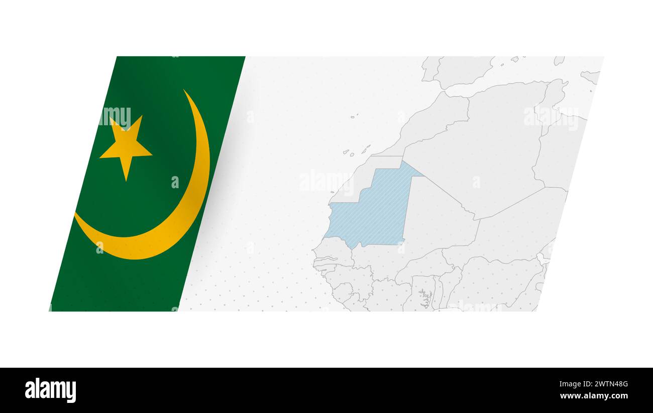 Mauritania map in modern style with flag of Mauritania on left side ...