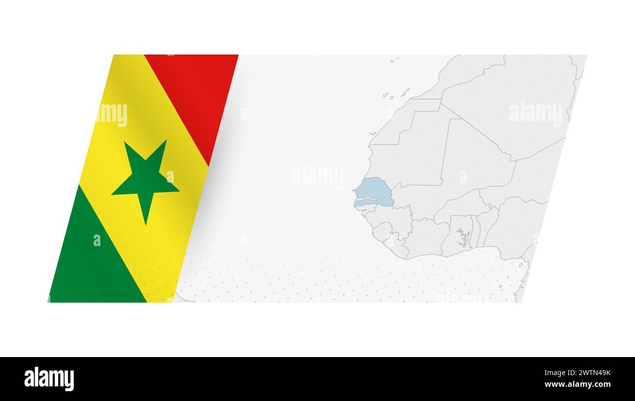 Senegal map in modern style with flag of Senegal on left side. Vector ...