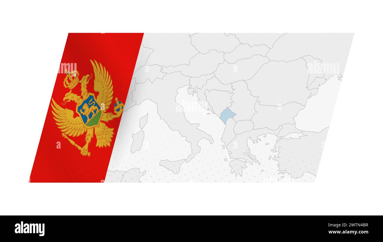 Montenegro map in modern style with flag of Montenegro on left side. Vector illustration of a ...