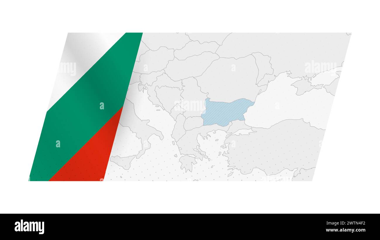 Bulgaria map in modern style with flag of Bulgaria on left side. Vector illustration of a map ...