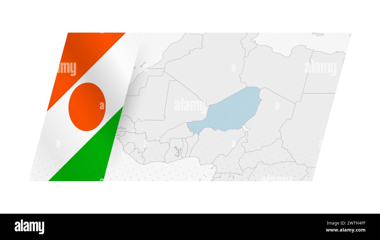 Niger map in modern style with flag of Niger on left side. Vector ...