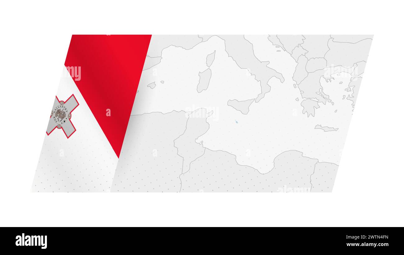 Malta map in modern style with flag of Malta on left side. Vector ...