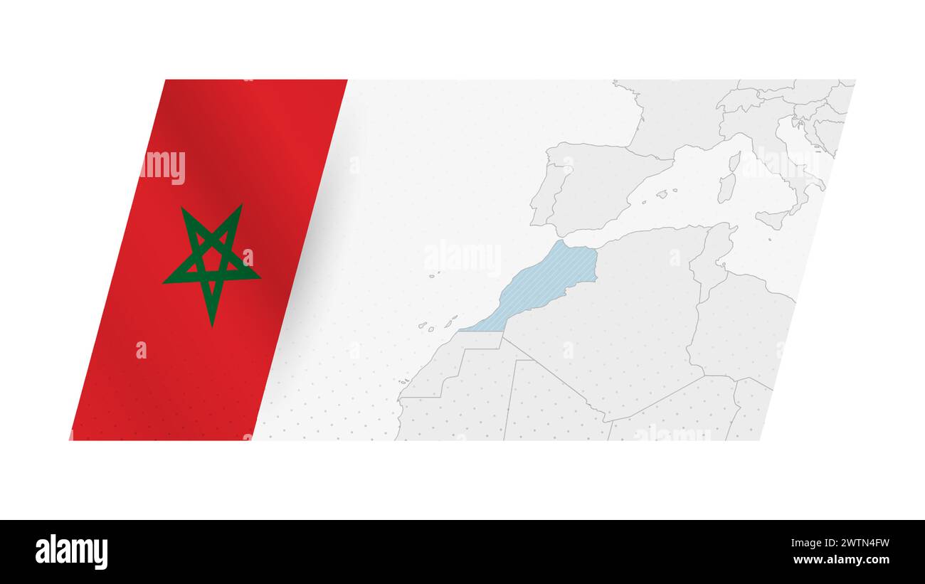 Morocco map in modern style with flag of Morocco on left side. Vector ...