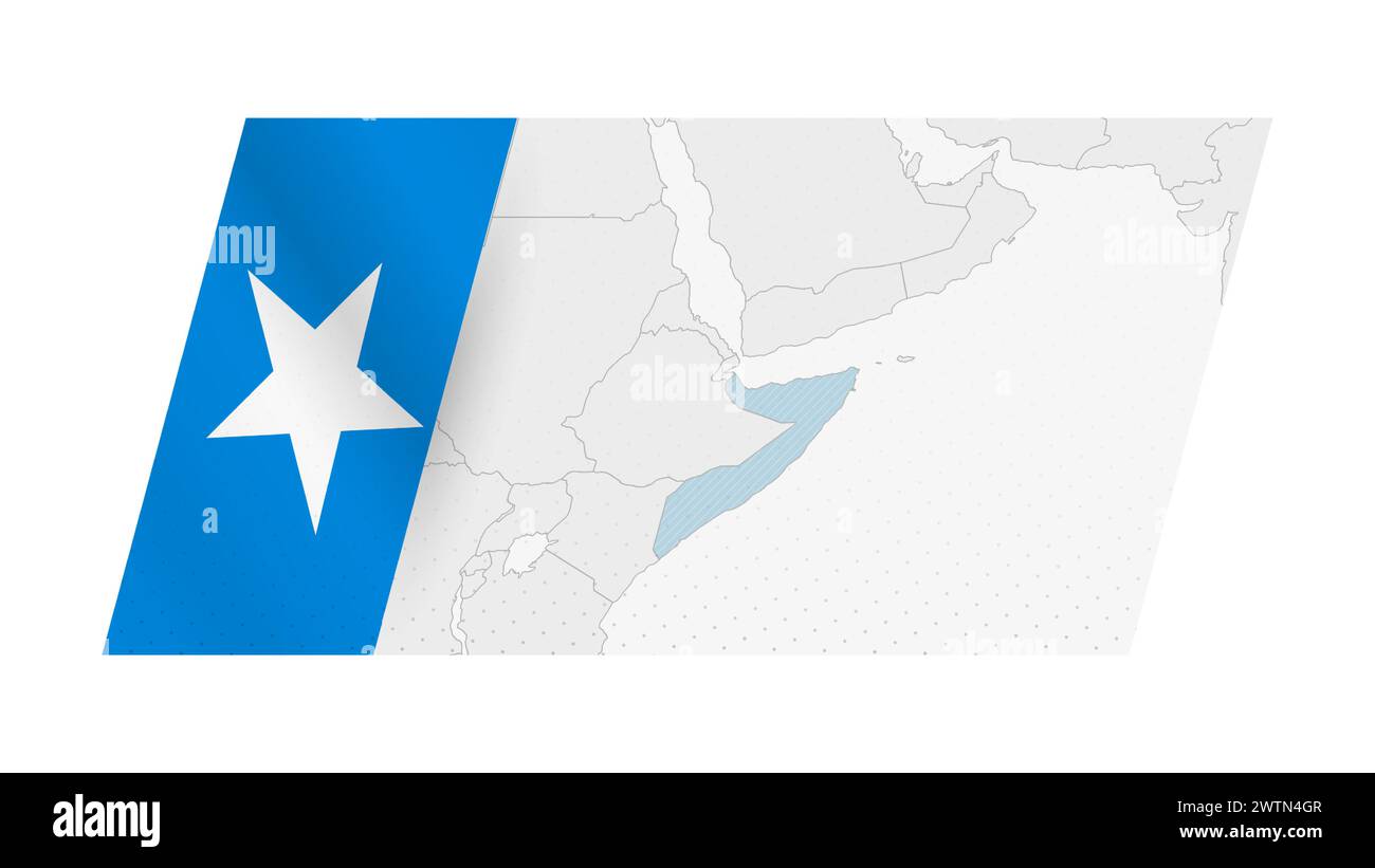 Somalia map in modern style with flag of Somalia on left side. Vector illustration of a map ...