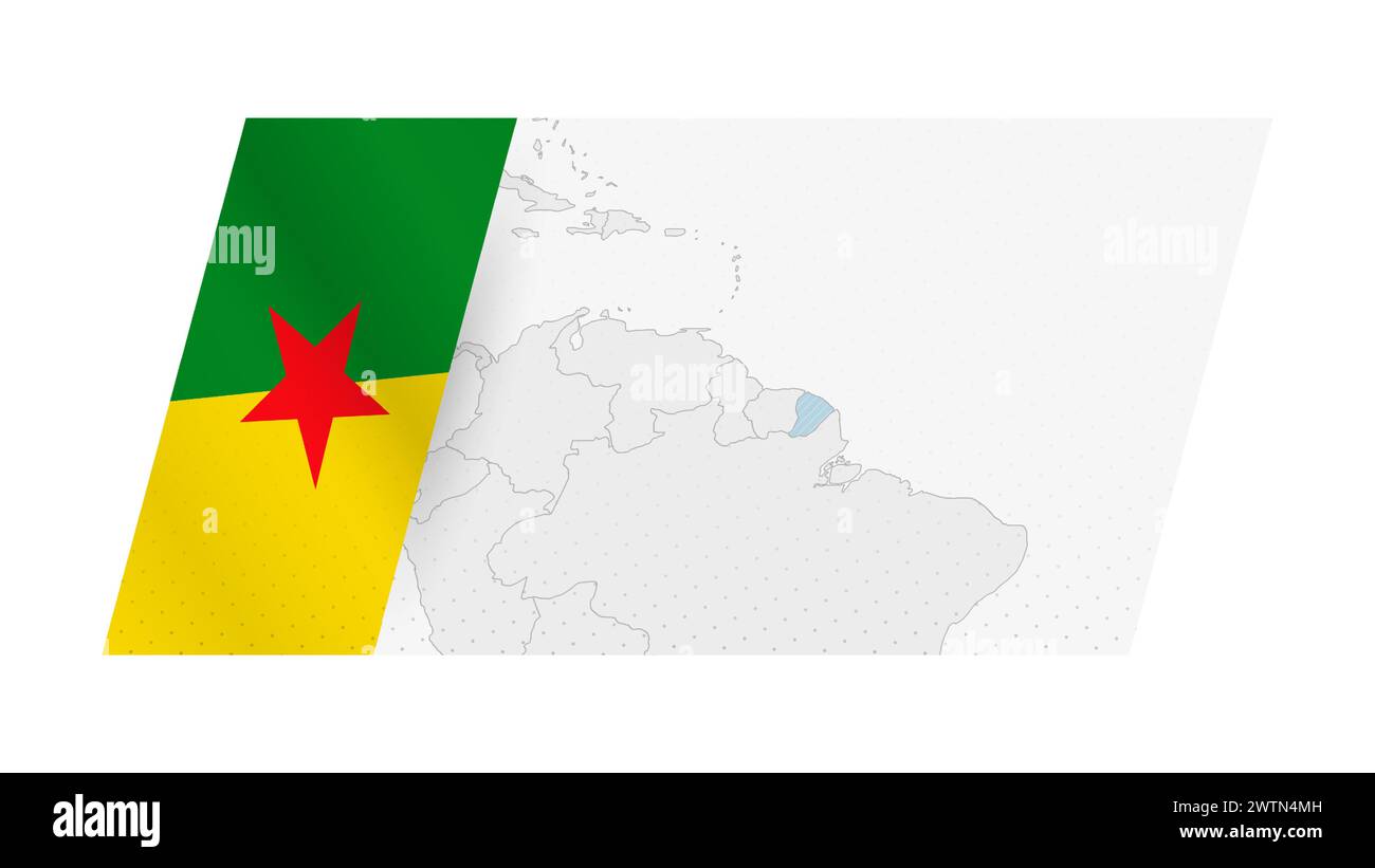 French Guiana map in modern style with flag of French Guiana on left ...