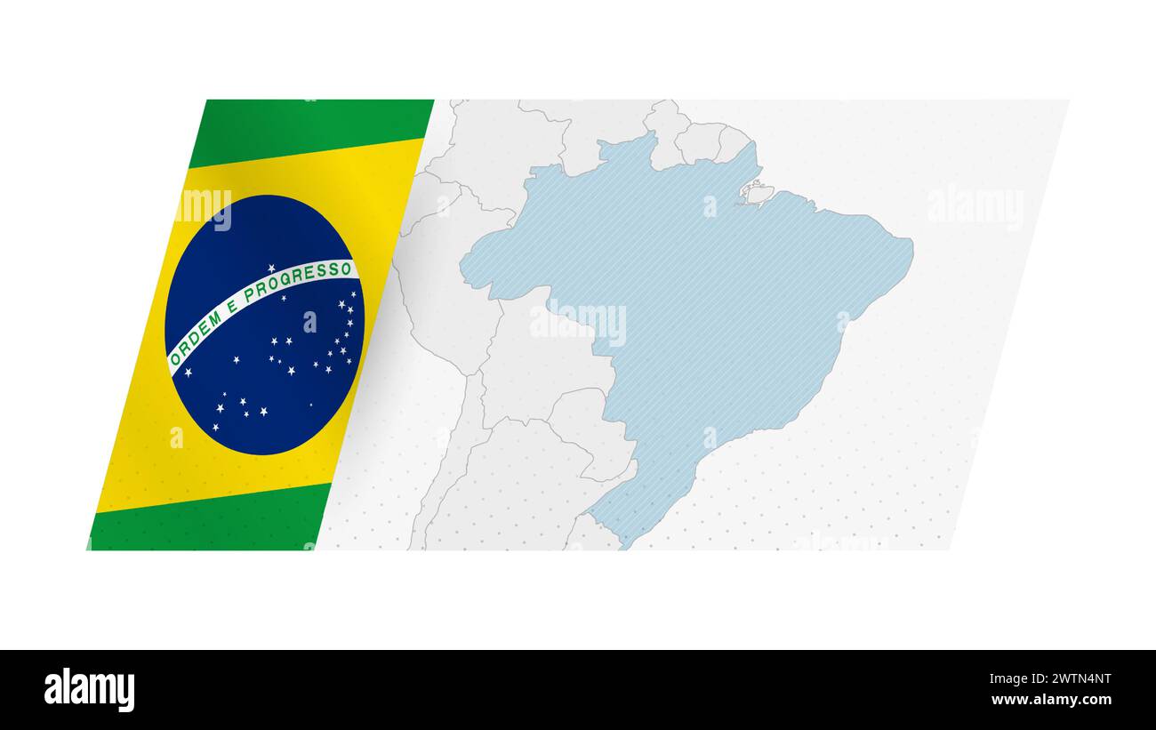 Brazil map in modern style with flag of Brazil on left side. Vector ...