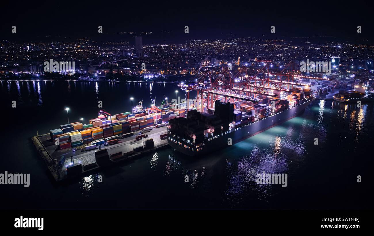 Night aerial view of sea cargo port Stock Photo - Alamy