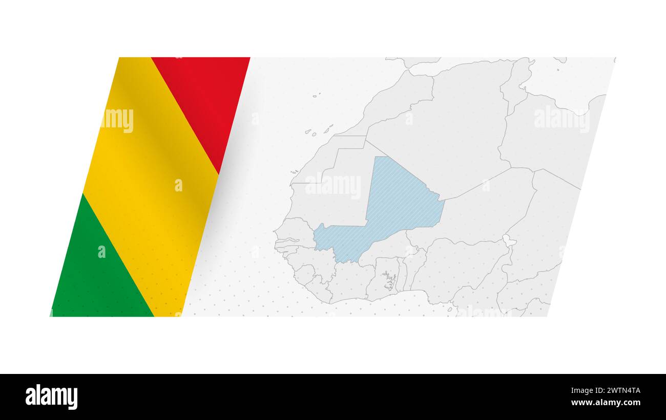Mali map in modern style with flag of Mali on left side. Vector ...