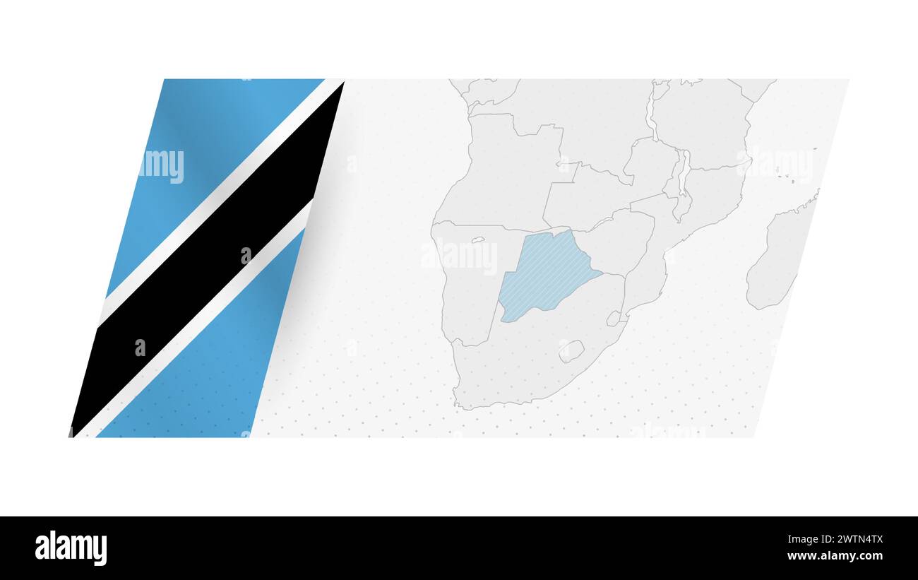 Botswana map in modern style with flag of Botswana on left side. Vector illustration of a map ...