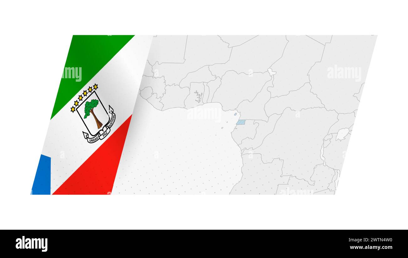Equatorial Guinea map in modern style with flag of Equatorial Guinea on left side. Vector ...