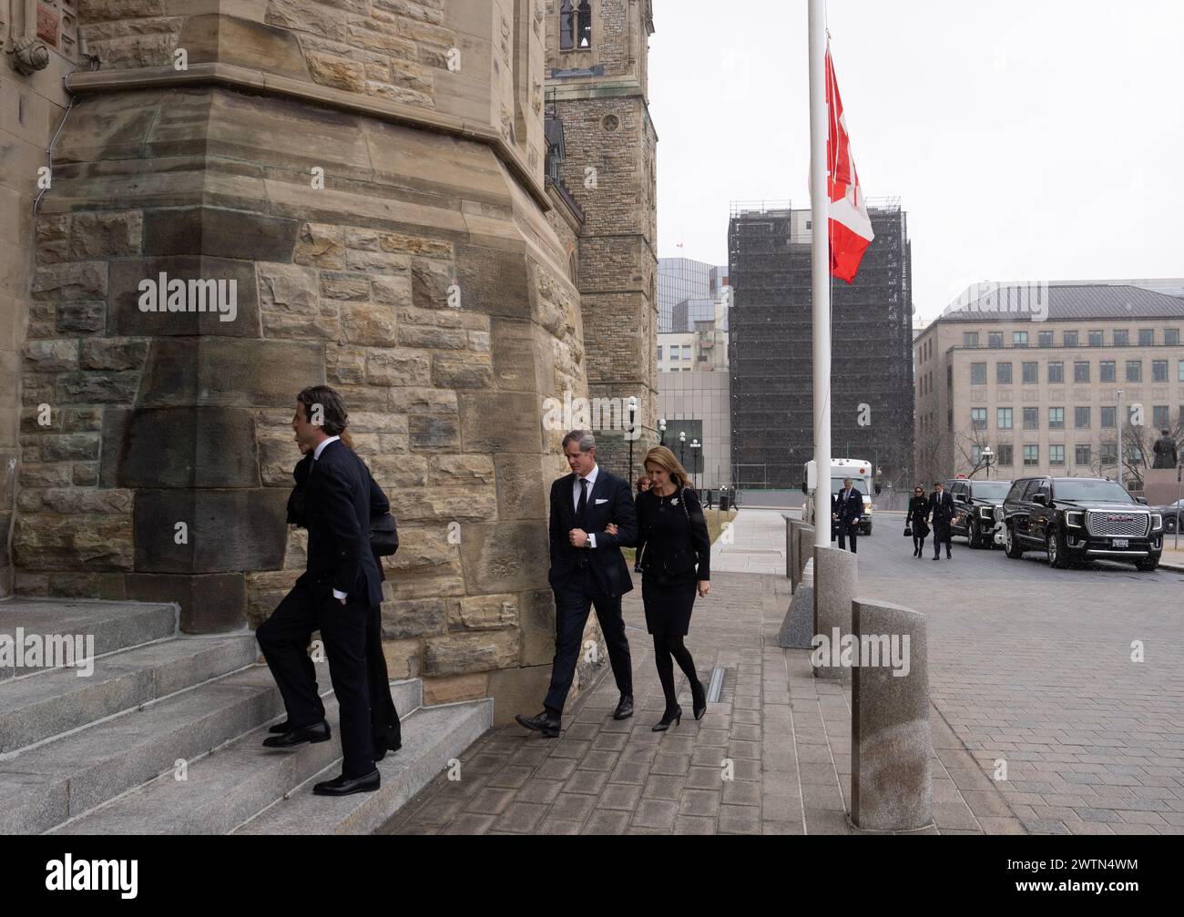 Ottawa, Canada. 18th Mar, 2024. Mila Mulroney (left) walks with her son ...