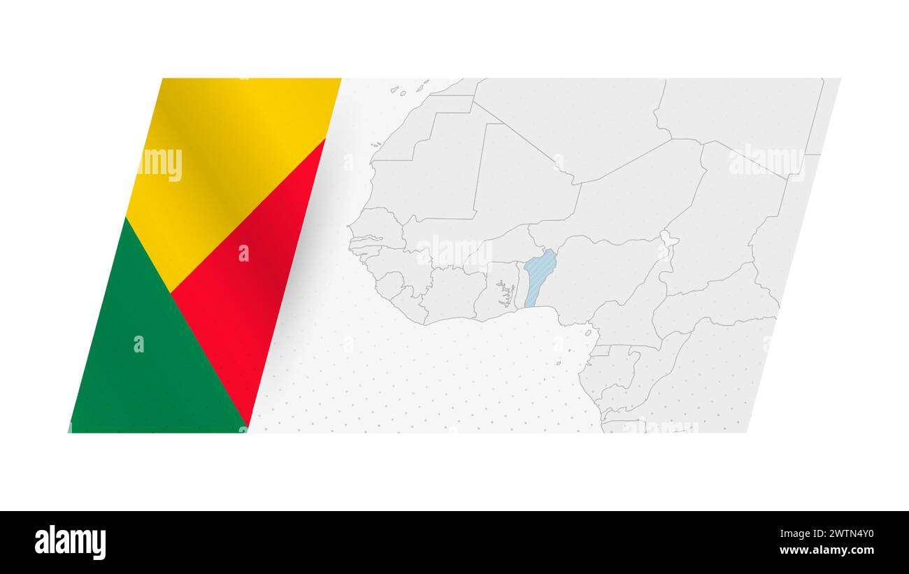 Benin map in modern style with flag of Benin on left side. Vector illustration of a map Stock ...