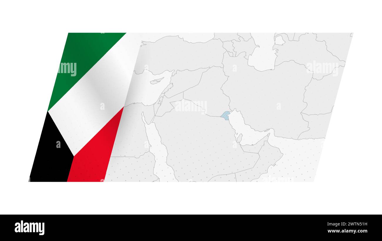 Kuwait map in modern style with flag of Kuwait on left side. Vector ...