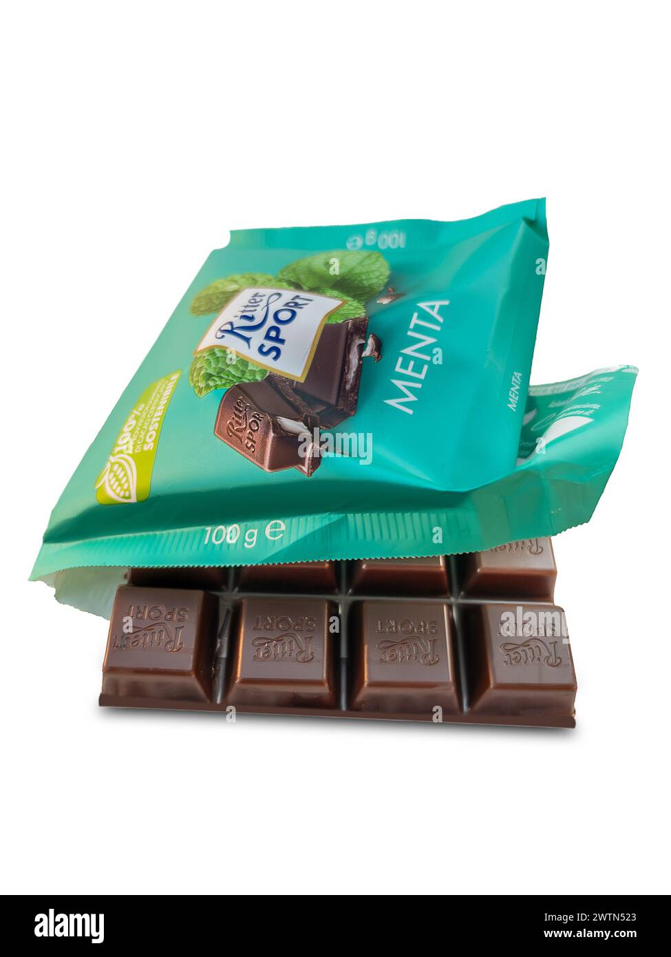 Italy - March 13, 2024: Ritter Sport chocolate, open pack with square ...