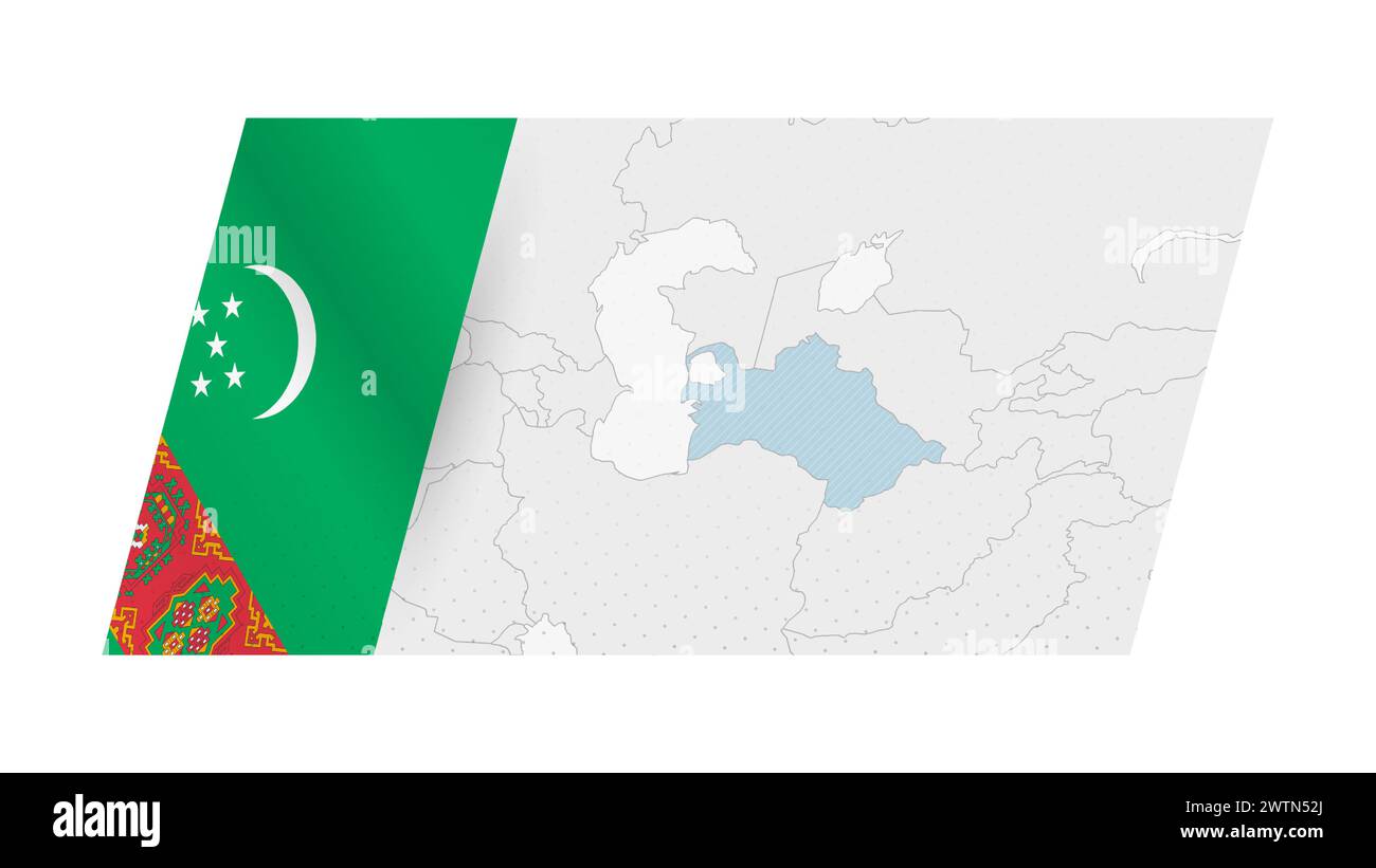 Turkmenistan map in modern style with flag of Turkmenistan on left side ...