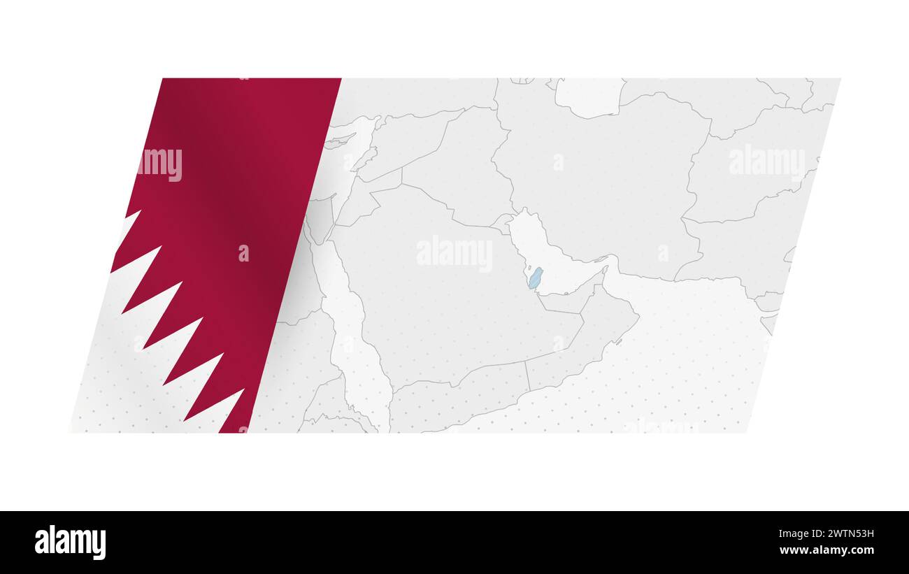 Qatar map in modern style with flag of Qatar on left side. Vector ...