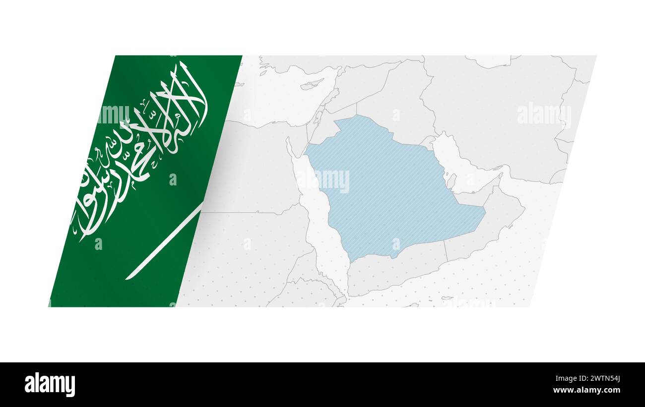 Saudi Arabia map in modern style with flag of Saudi Arabia on left side ...