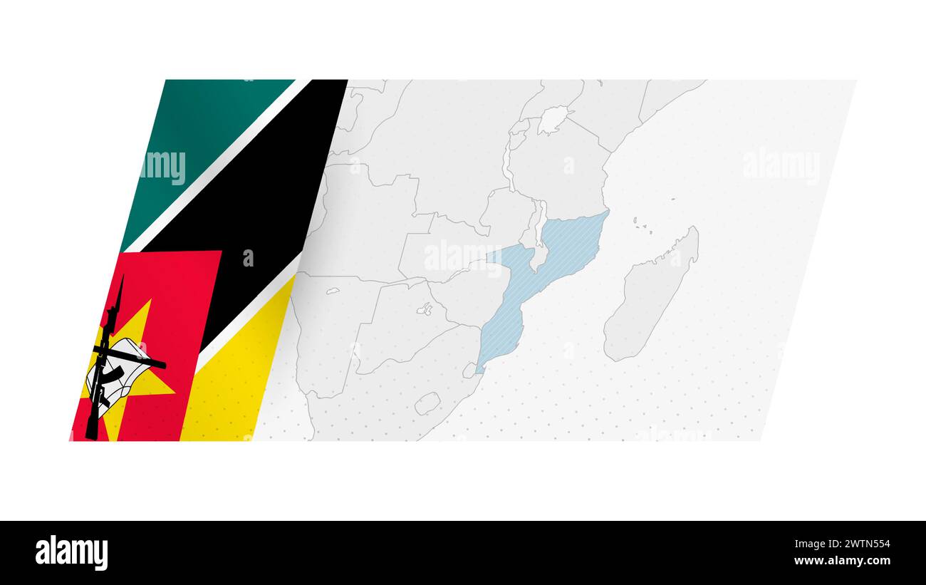 Mozambique map in modern style with flag of Mozambique on left side ...