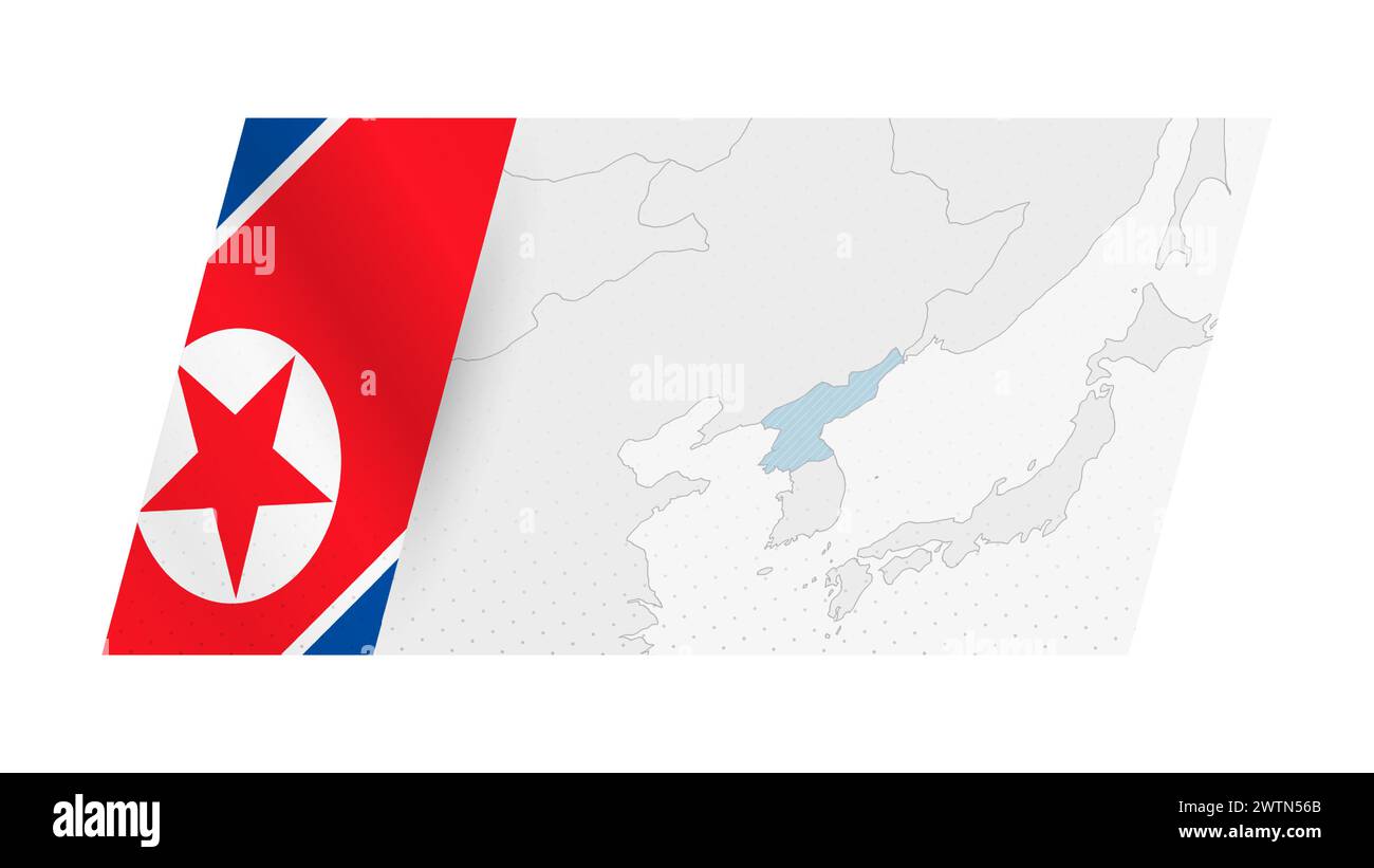 North Korea map in modern style with flag of North Korea on left side ...