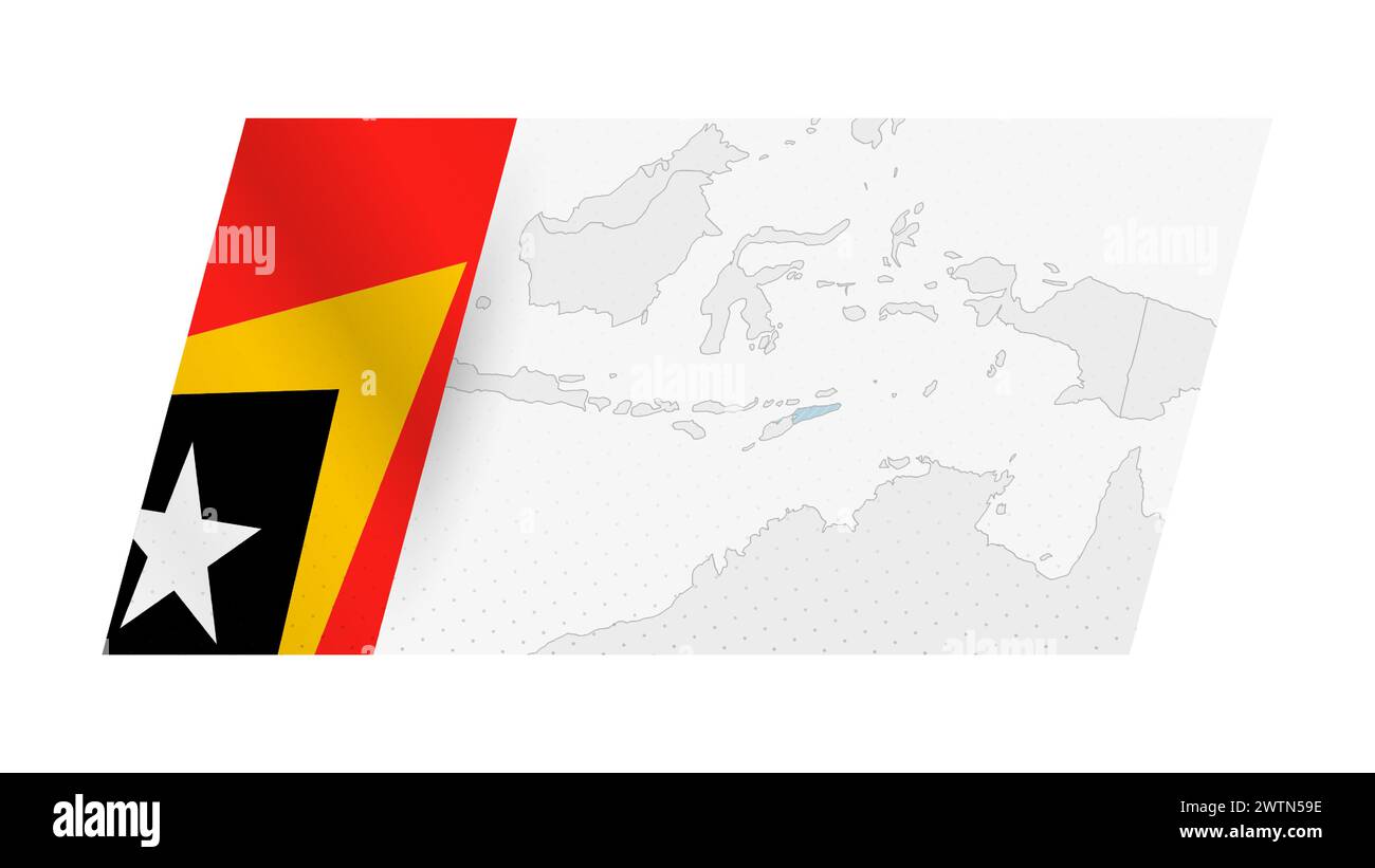 East Timor map in modern style with flag of East Timor on left side. Vector illustration of a ...